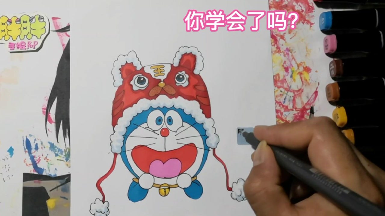 哆啦a梦手绘马克笔 马勺创意画哆啦a梦 马克笔画朵拉 大山谷图库