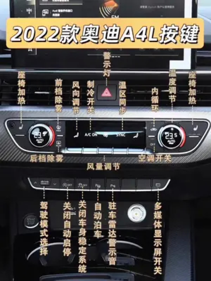 2022款奥迪A4L按键使用说明图解，一汽奥迪A4L 45 tfsi quattro甄选动感型，其他问题可以留言讨论！#奥迪_腾讯视频