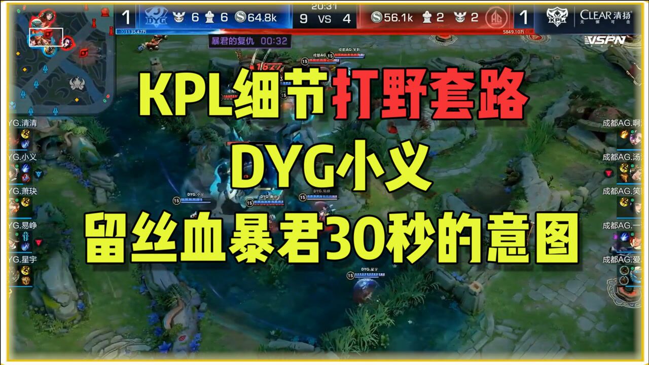 王者荣耀：KPL细节打野套路，DYG小义留丝血暴君30秒的意图_腾讯视频