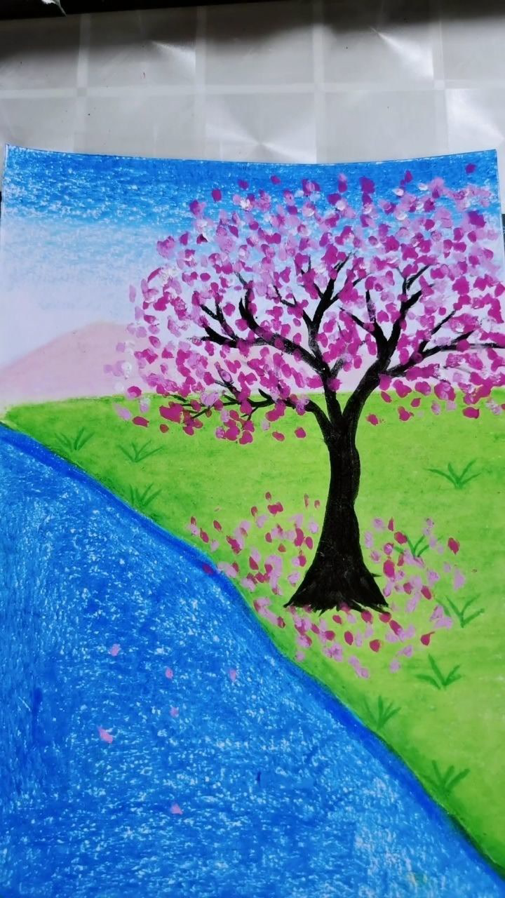 图画大全风景画蜡笔 蜡笔图片大全风景画 大山谷图库