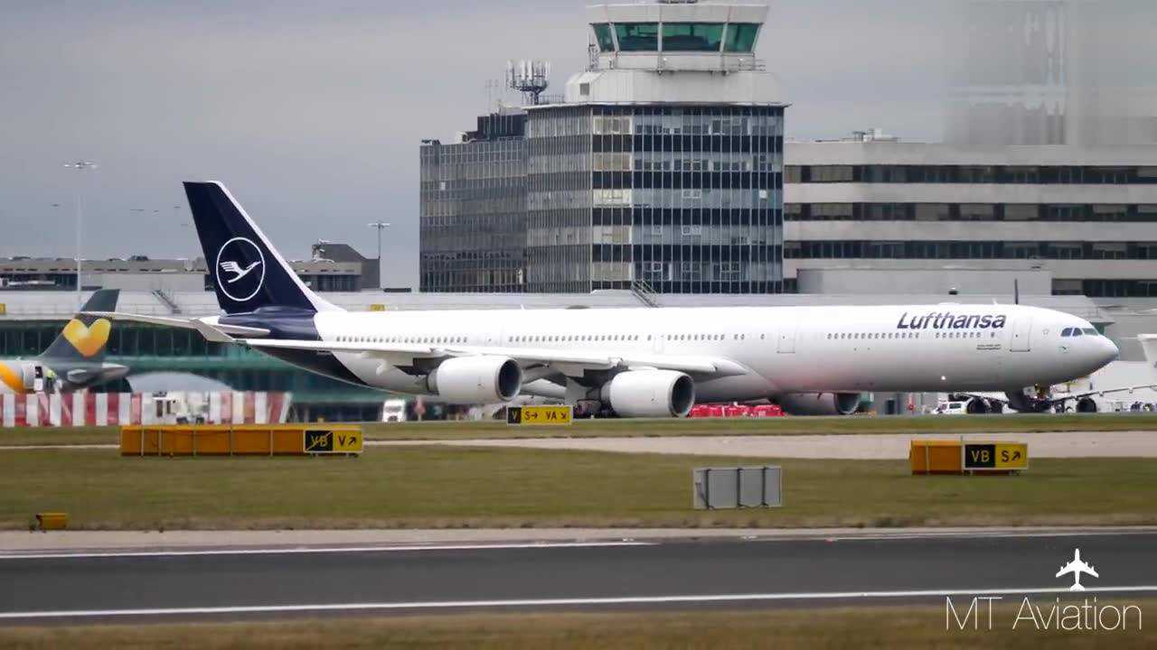 大长棍换新装汉莎航空首架新涂装空客A340-600曼彻斯特机场起飞_高清1080P在线观看平台_腾讯视频