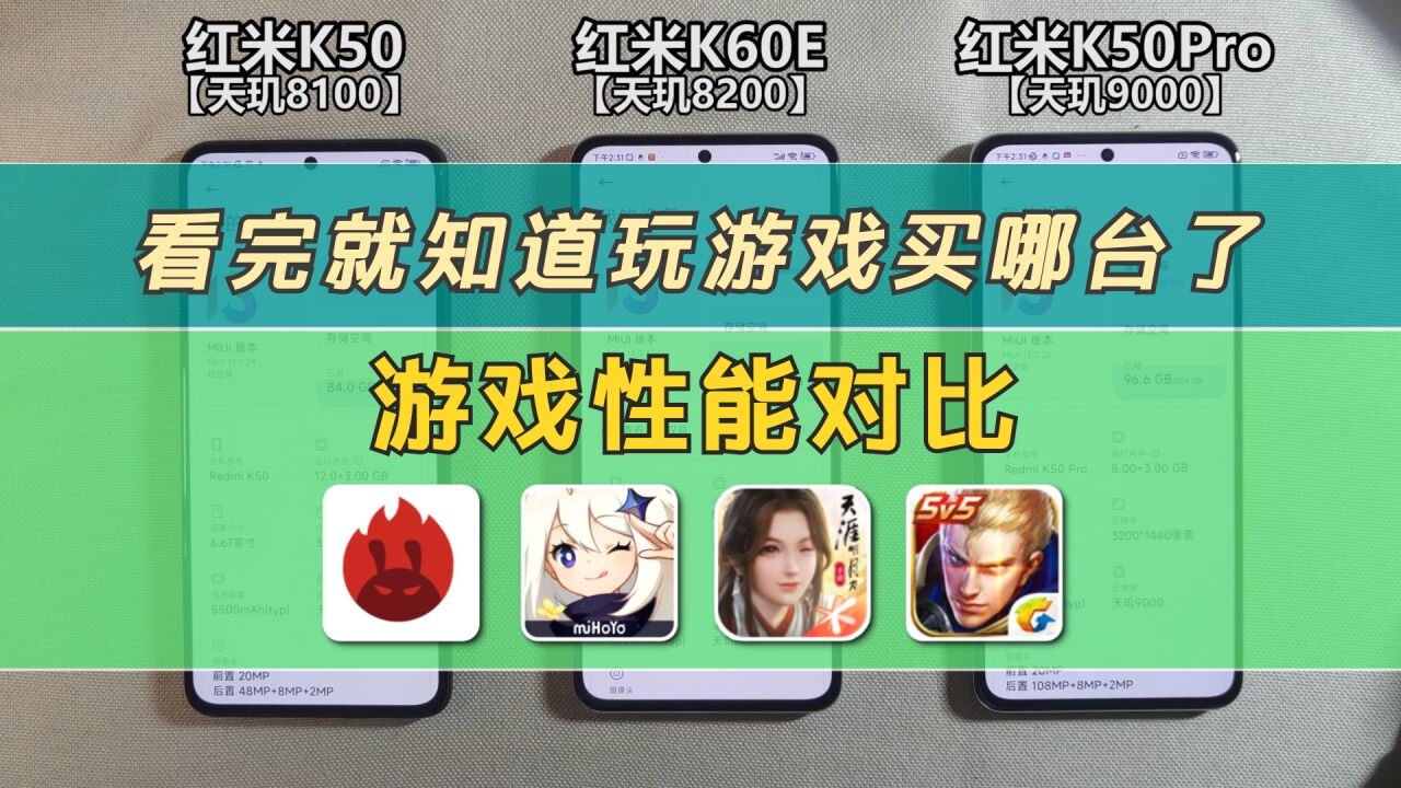 看完就知道玩游戏买哪台了！红米K50，K60E，K50Pro三款游戏帧率对比！_腾讯视频