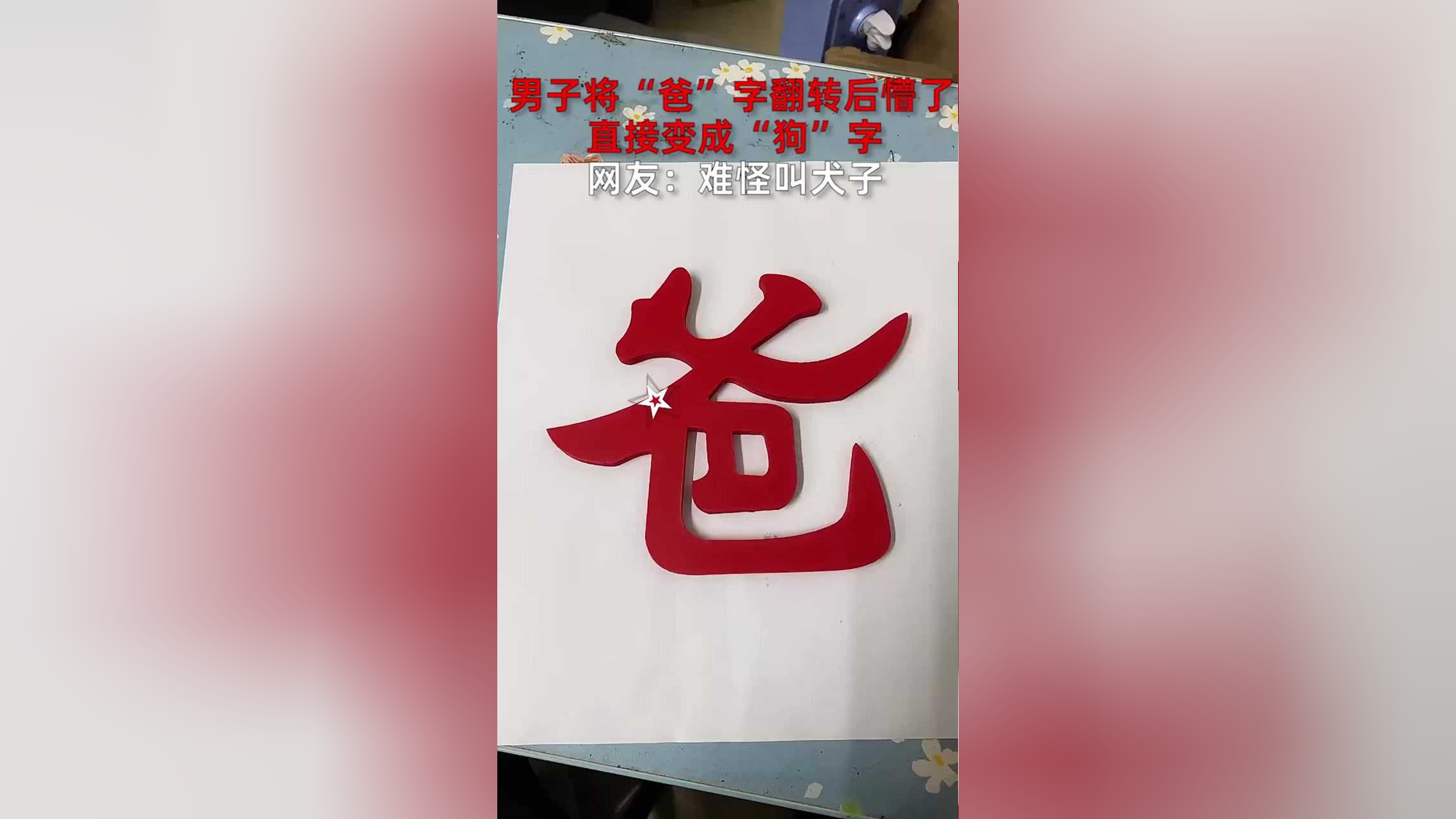 男子将“爸”字翻转后懵了，直接变成“狗”字，网友：难怪叫犬子_腾讯新闻
