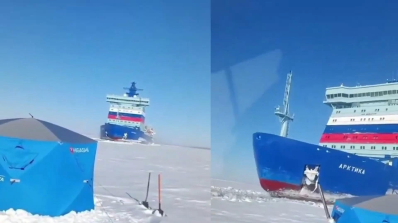 北极露营邂逅核动力破冰船，3万吨体量犹如移动冰山，叹为观止_腾讯新闻