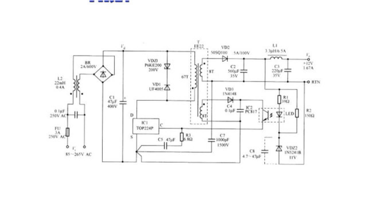 TOP224开关电源工作原理，三个引脚怎么实现供电与调制，简单明了