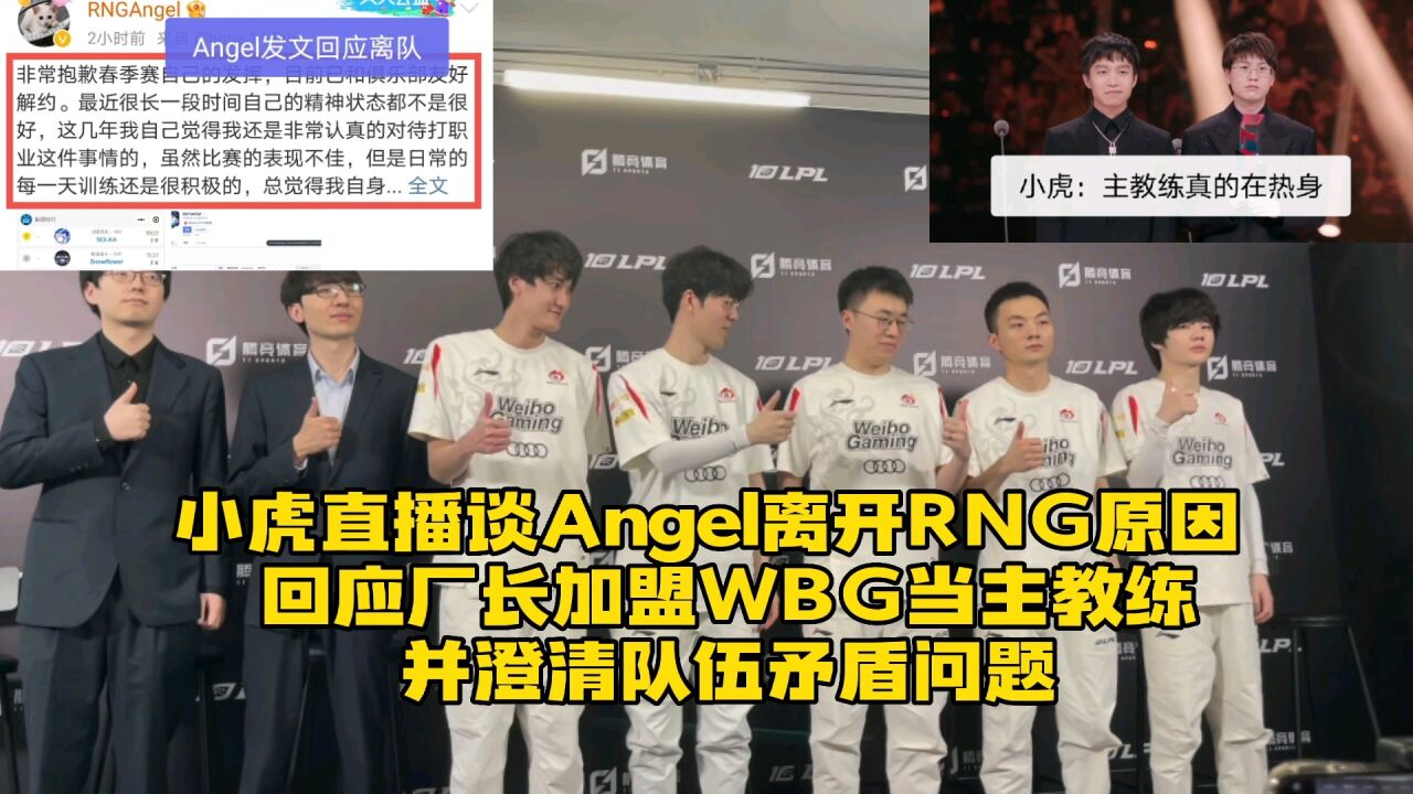小虎直播谈Angel离开RNG原因！回应厂长加盟WBG当主教练，并澄清WBG队伍矛盾问题_腾讯视频