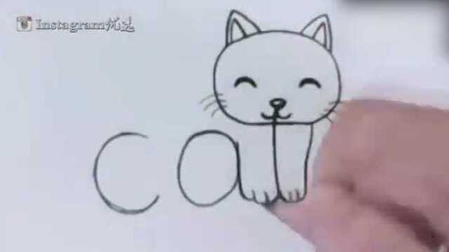 教你从英文单词 cat 猫 画出可爱的简笔画卡通小猫_腾讯视频