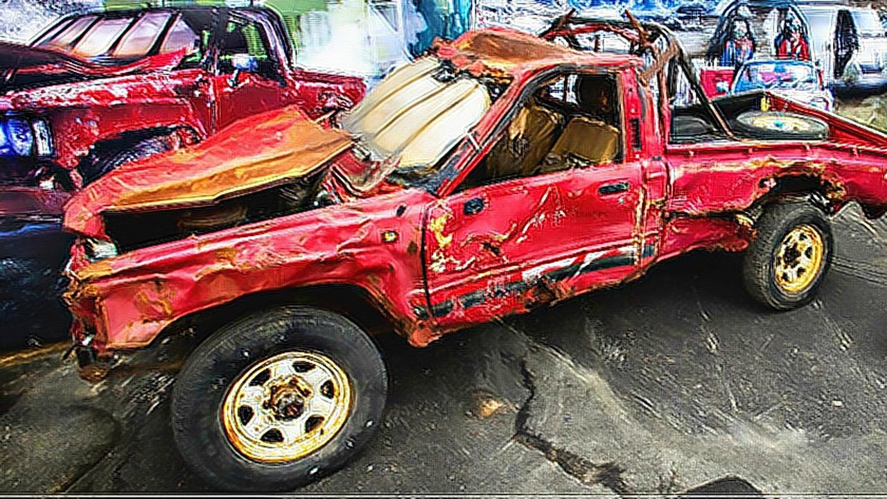 丰田皮卡被楼砸被火烧后还能跑？网友：谁说日系车皮薄不耐撞？_高清1080P在线观看平台_腾讯视频