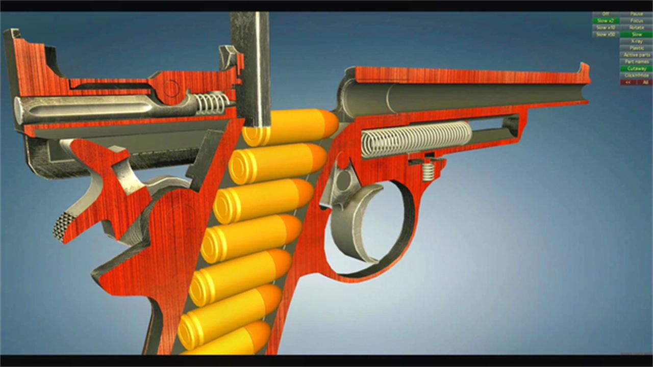 3D动画演示曼利夏M1905手枪工作原理，供弹方式与驳壳枪相似_高清1080P在线观看平台_腾讯视频