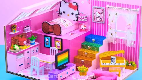 DIY迷你小屋：教你用纸板手工建造heiiokitty别墅，配有钢琴哦！_高清1080P在线观看平台_腾讯视频
