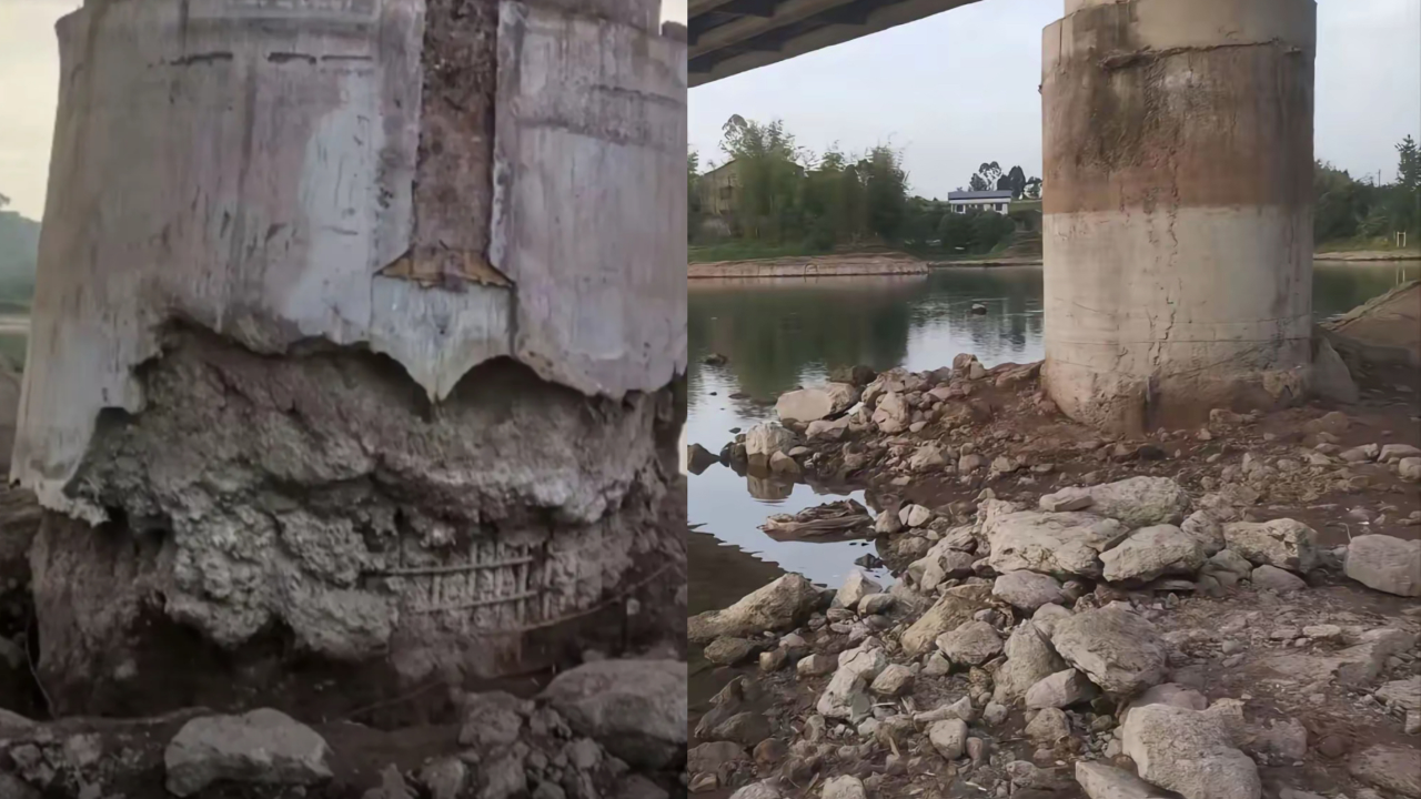 四川一大桥承重柱水泥脱落、钢筋外露，网友质疑“怎么通过验收的”，官方回应_腾讯新闻