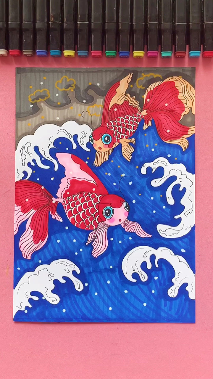鱼画马克笔 笔简笔画 大山谷图库