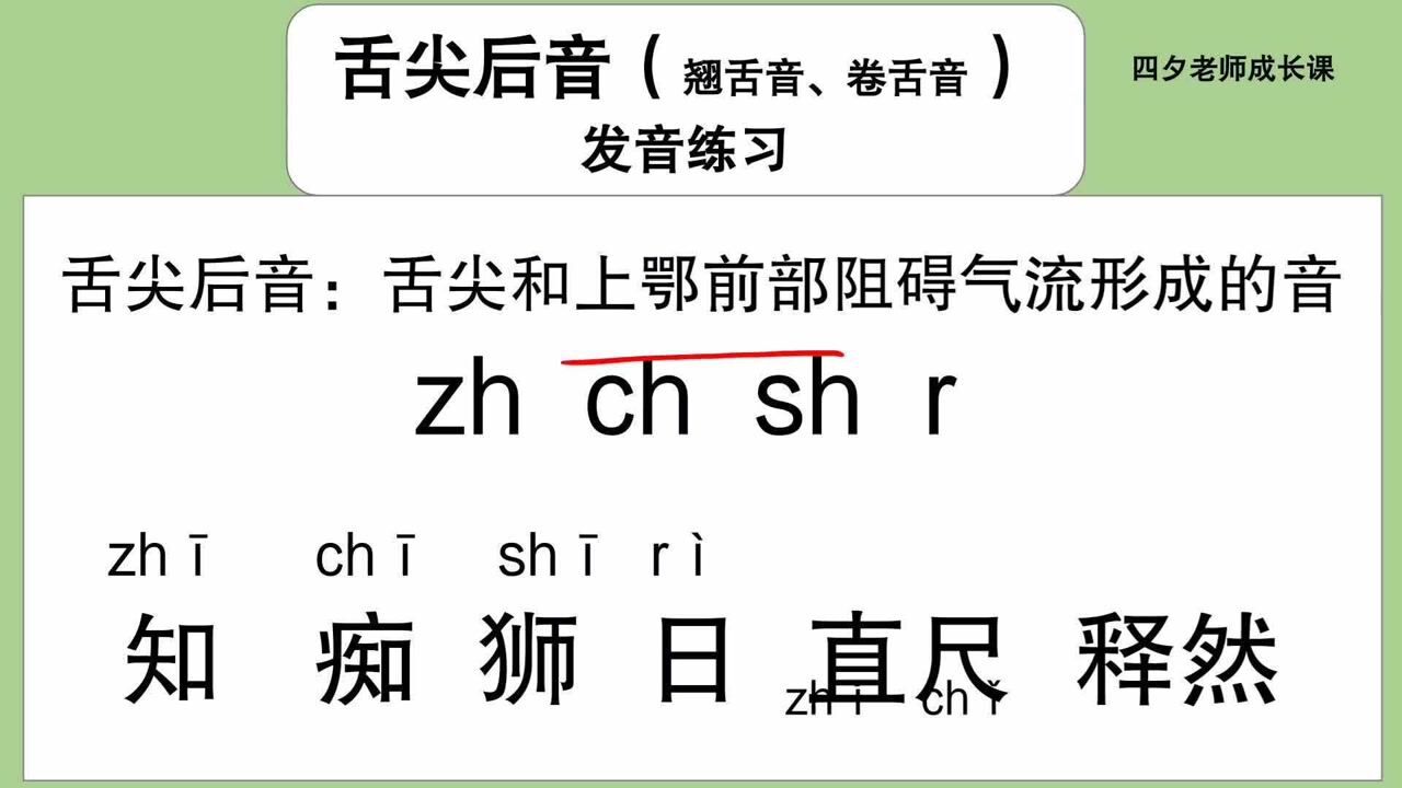 普通话学习：舌尖后音（翘舌音、卷舌音）-zh,ch,sh,r发音练习_高清1080P在线观看平台_腾讯视频