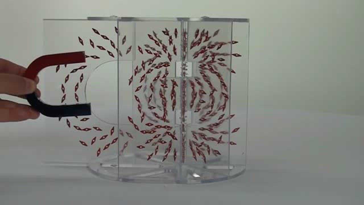 3D视觉磁场演示，棒形磁铁与马蹄形磁铁产生磁场方向的不同