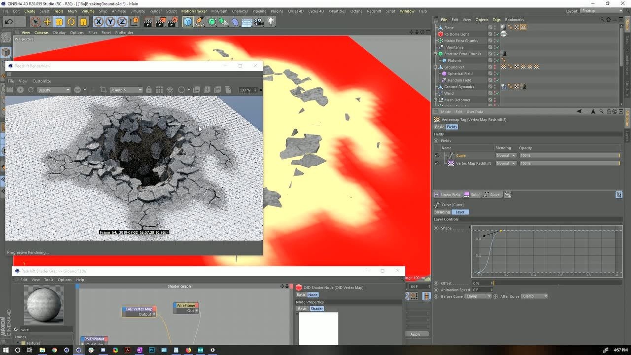 C4D地面破碎下陷特效案例教程_腾讯视频