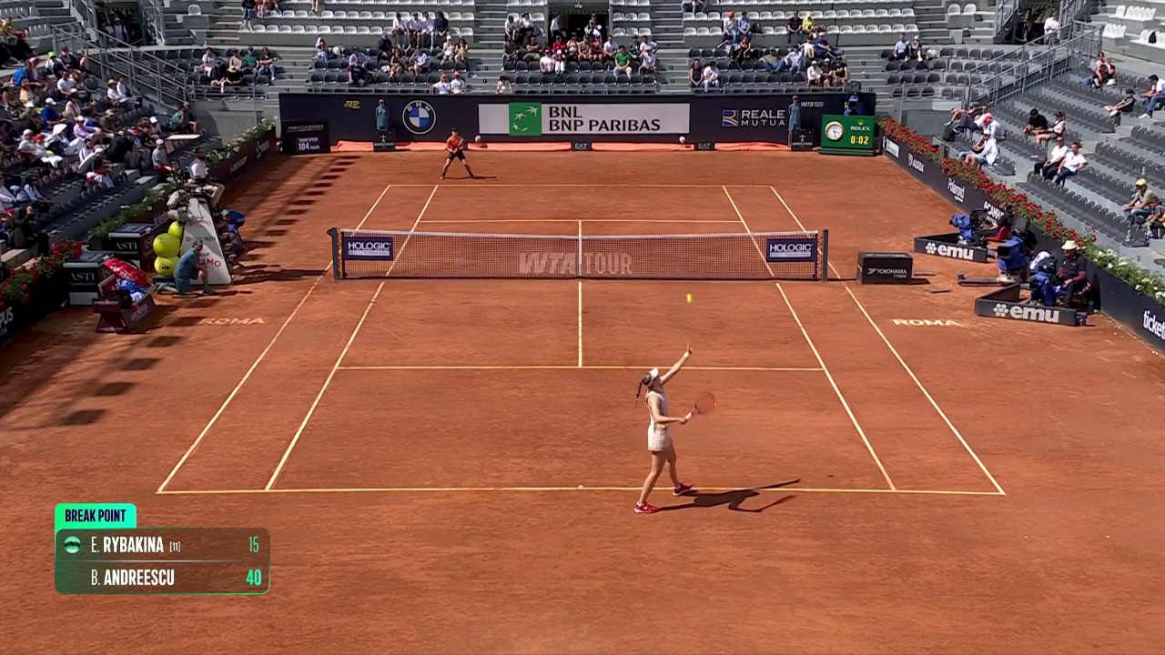 WTA1000罗马站1/16决赛：莱巴金娜vs安德莱斯库丨还在找手感！莱巴金娜反拍偏离目标 首个发球局遭遇破发_腾讯新闻