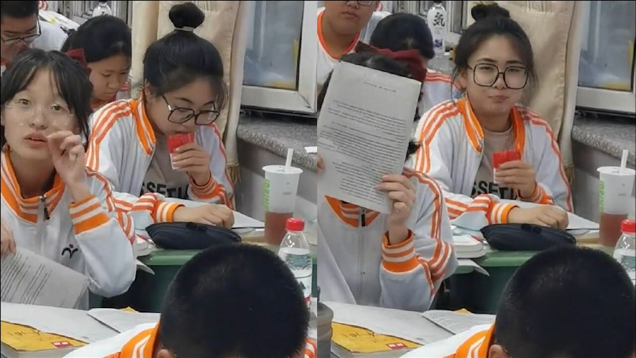 学生自习吃辣条被班主任抓包,前排女生用书挡脸,结局亮了腾讯视频