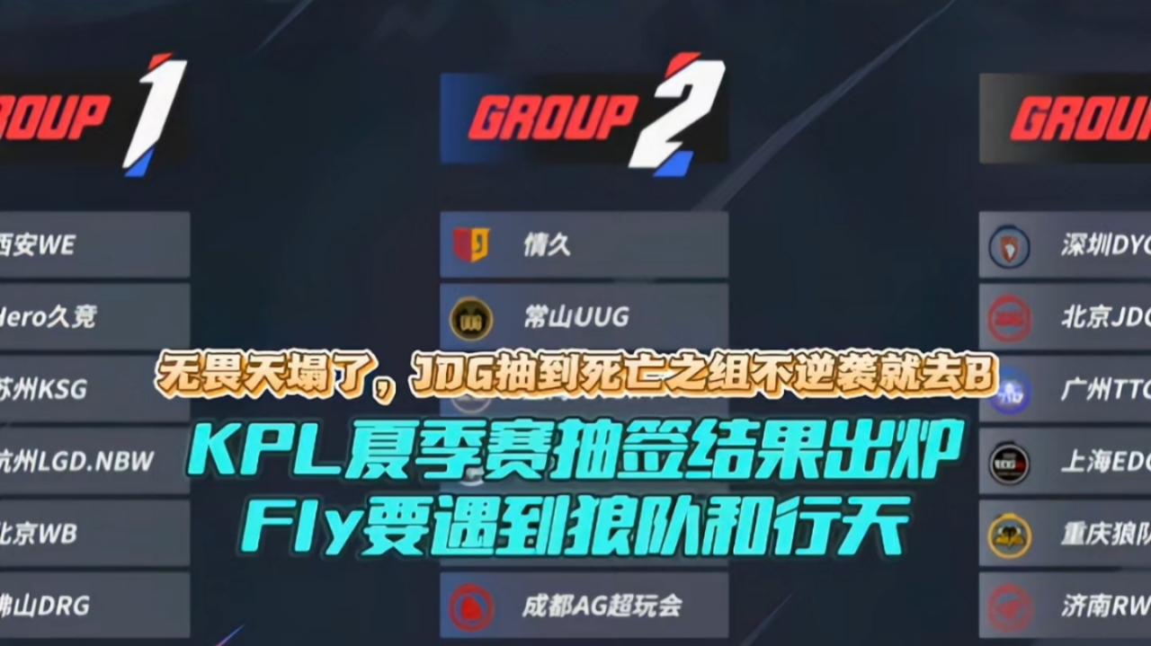 无畏天塌了，JDG抽到死亡之组不逆袭就去B！KPL夏季赛抽签结果出炉：Fly要遇到狼_腾讯新闻
